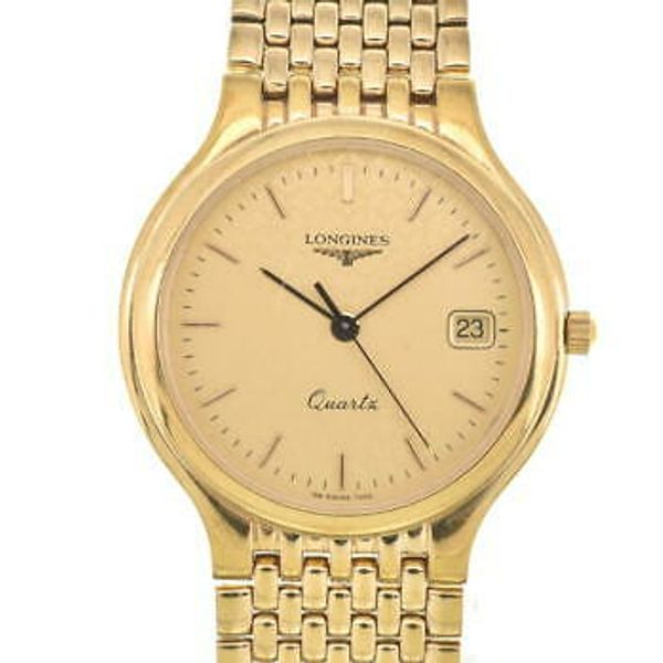 LONGINES Flagship Date gold Dial Gold Plated Quartz Men's Watch A# ...