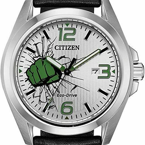 CITIZEN $225 MEN'S ECO-DRIVE HULK MARVEL WATCH! SILVER/GREEN DIAL ...