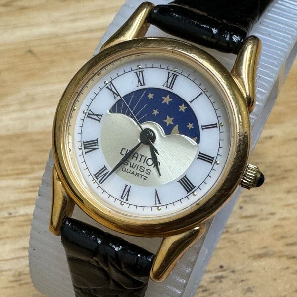 VTG Citation Swiss Quartz Watch Lady Moon Phase Gold Tone Date Analog ...