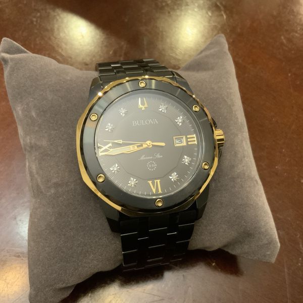 Bulova Marine Star Diamond Accents Black Dial Date Quartz 98D176 100M ...