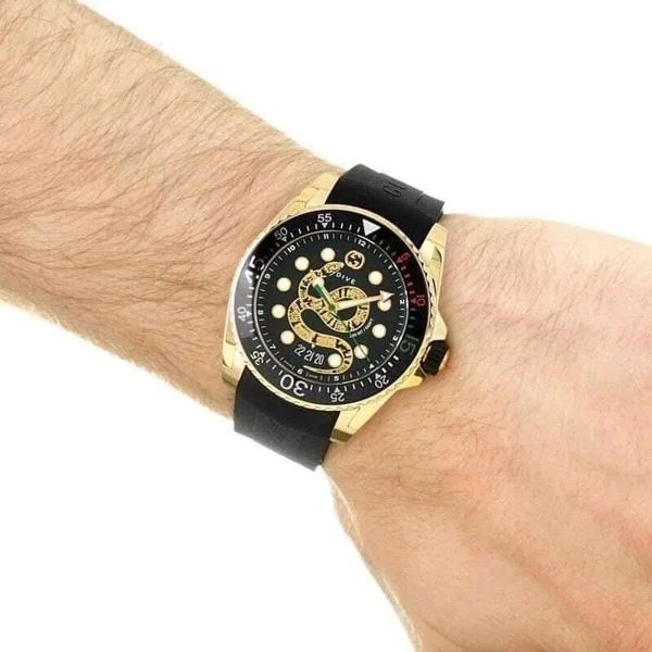 Gucci YA136219 Men's Dive Black & Gold Stainless Chronograph Watch ...