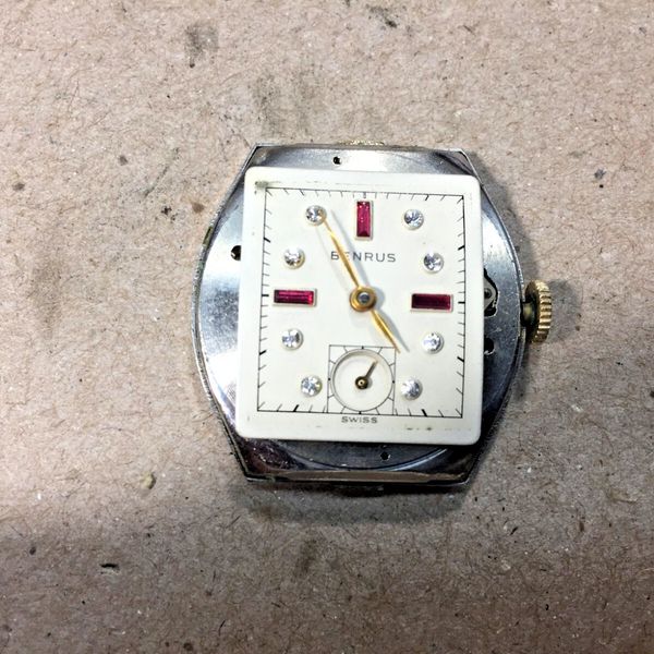 Vtg Benrus 7J, 10KRGP Men's Diamond/Ruby Watch Working Circa 1950's ...