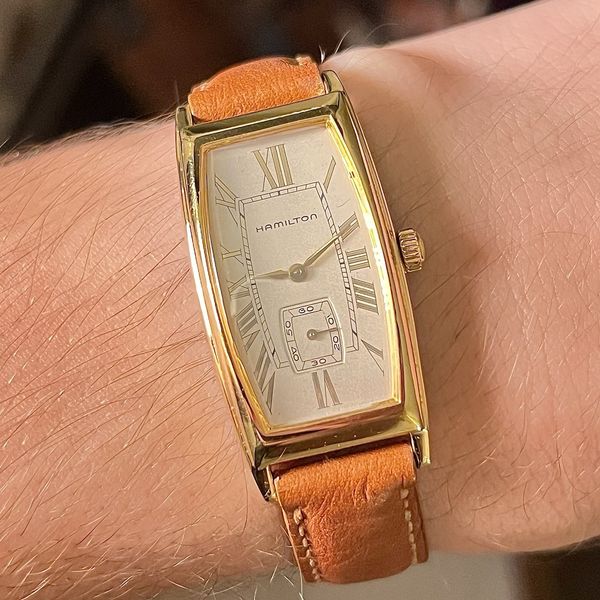 Vintage Hamilton Carlisle Menâ s Quartz Gold Plated Running Deco Tank ...