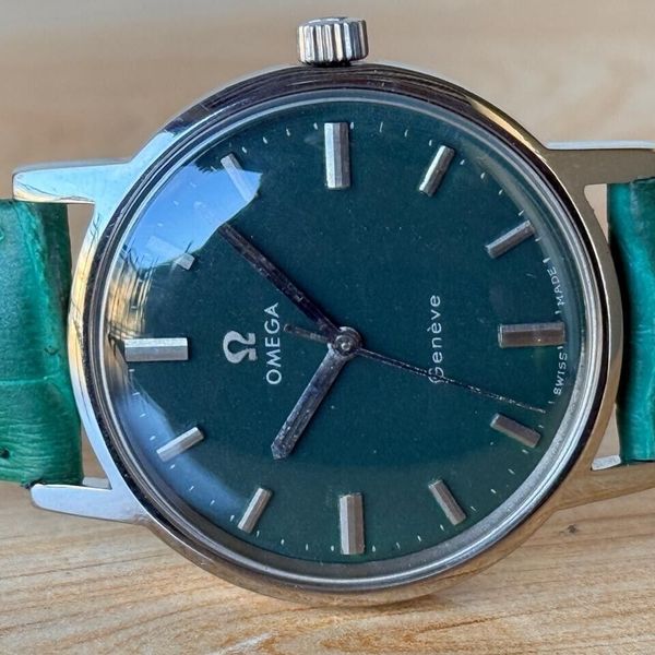 Vintage Omega Geneve 135.070 Green Manual Wind Cal.601 Mens Watch 35mm ...