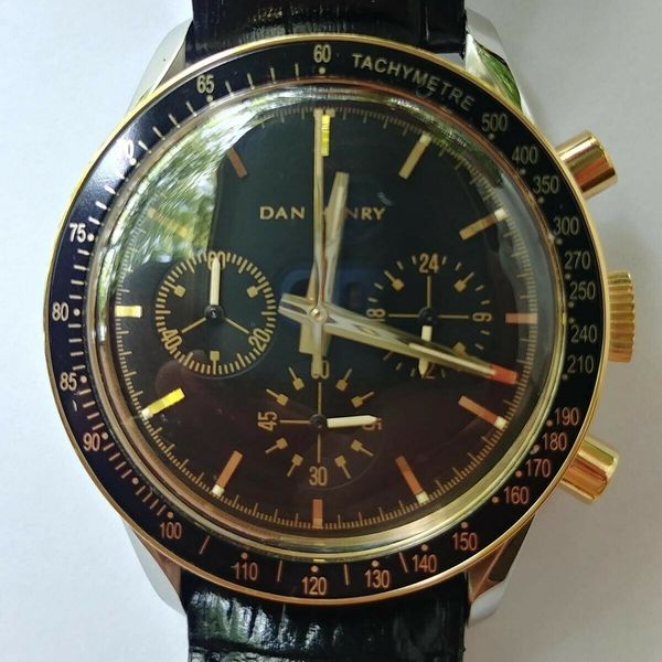Dan Henry 1962 Racing Chronograph Watch Black & Gold (no date) 2 Straps ...