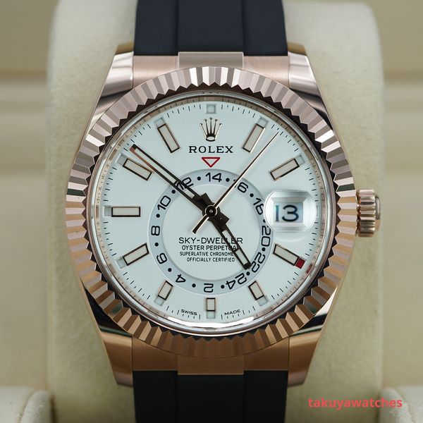 FSOT:MINT Rolex 336235 SKY-DWELLER 18K ROSE GOLD WHITE DIAL OYSTERFLEX ...
