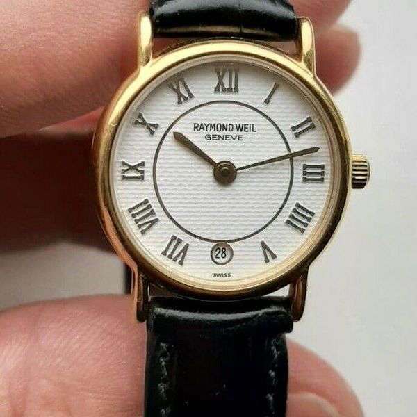Raymond Weil Geneve Ladies' 18k Gold Plated Watch 9923 - Black Leather ...