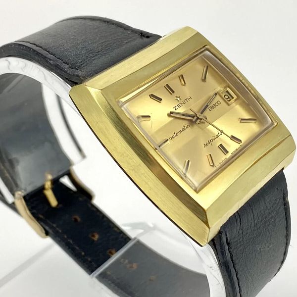 Vintage Zenith Respirator Automatic 28800 Rectangular Case Gold Men's ...