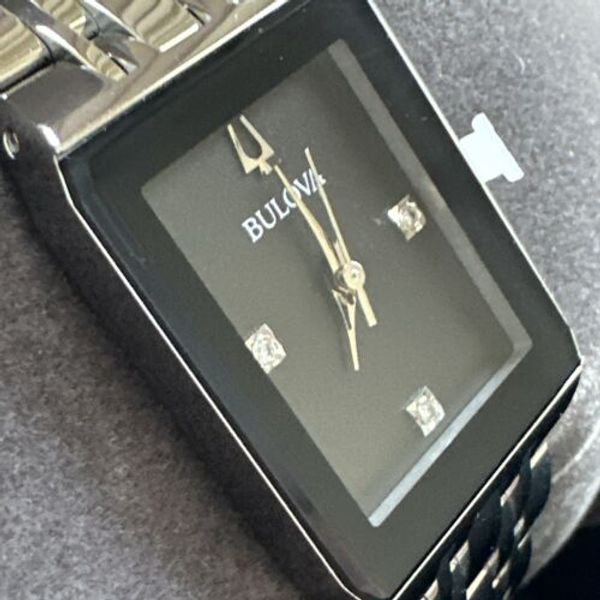 Bulova Quadra Diamond Black Dial Ladies Watch 96P202 | WatchCharts ...