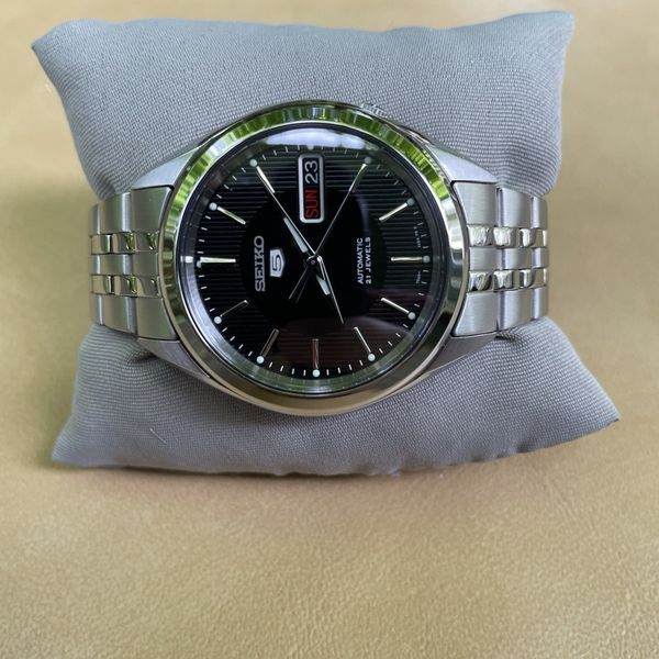 Seiko 5 SNKL23 Black Dial Watch with *Sapphire Crystal Upgrade ...