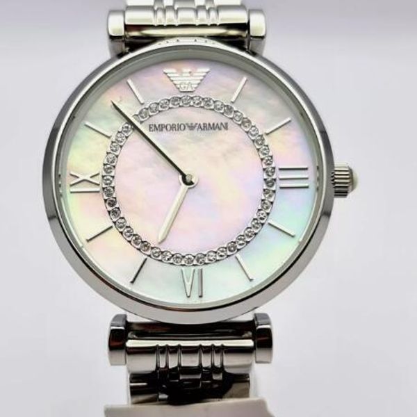 NEW GENUINE EMPORIO ARMANI AR1908 LADIES WATCH SILVER AND WHITE DIAL ...