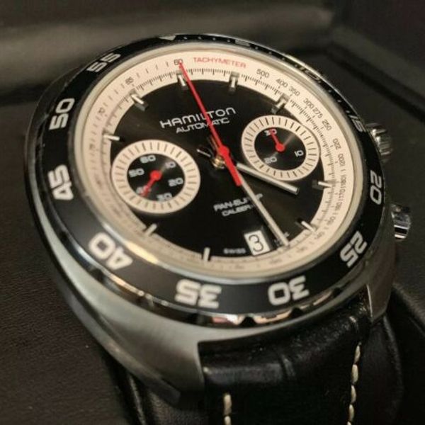 Hamilton H35756735 American Classic Pan Europ Auto Chrono Black Leather ...
