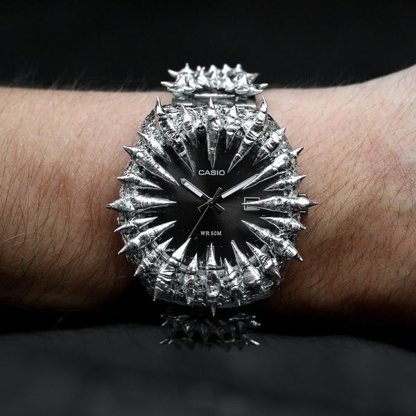 DIY Handmade Custom Casio Spiked Watch Metal y2k Opium Carbon Black ...