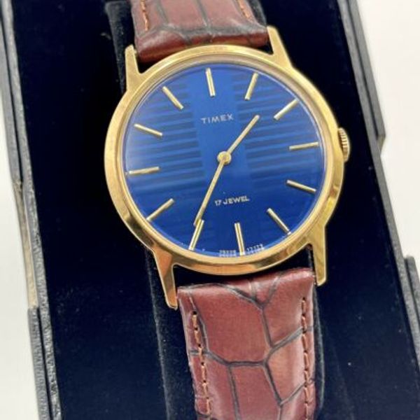 Timex 1979 Blue Face 17 Jewel Wrist Watch 29229 17179 w New Timex Band ...