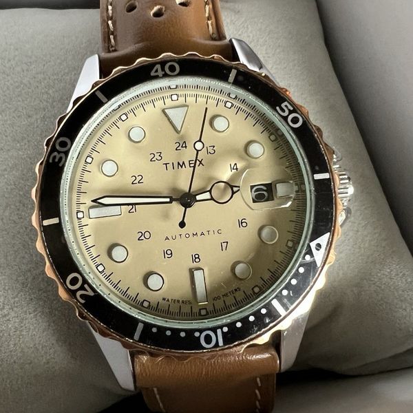 TIMEX 41mm Automatic Stainless Steel Diver Leather Strap Watch ...