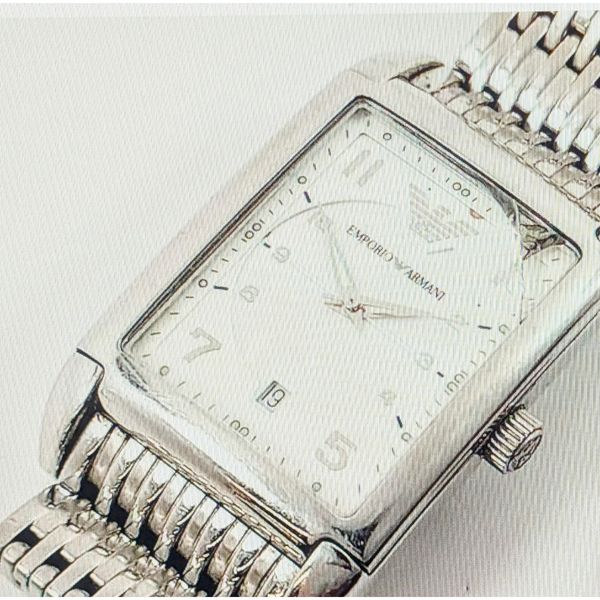Emporio Armani Quartz Rectangular White Dial Stainless Steel Dress ...