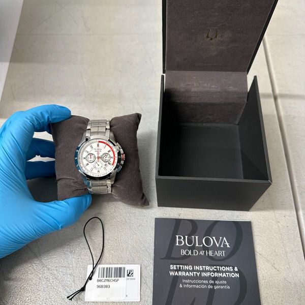 Bulova Marine Star Chronograph Quartz White Dial Men's Watch 96B383 NWT ...
