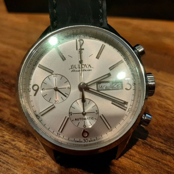 Bulova Accu Swiss 63C116 Men's Murren Day Date Automatic Chronograph ...