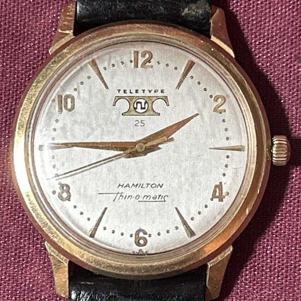 1968 Men's Hamilton 14K Solid Gold Thin-O-Matic Automatic Teletype 25 years | WatchCharts ...