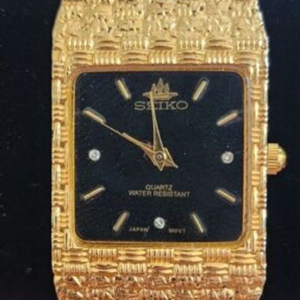 18k Electroplated Seiko Quartz Watch Mens Square Gold - Diamonds Japan ...
