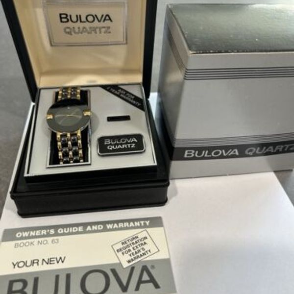VTG Bulova Watch Men Two Tone Black Dial Ceramic 90M24 W Boxes, Papers ...