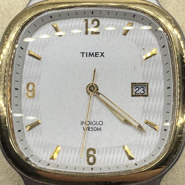 TIMEX Indiglo Men 37mm Watch Gold & Silver Tone Square Faced Dress Date ...