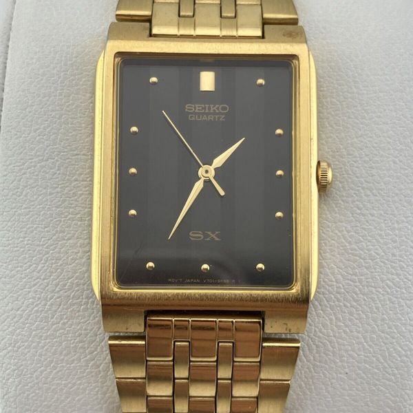 Vtg Seiko SX Men 24mm Watch Gold Tone Rectangular Tank Black Stripped Dial -RUNS | WatchCharts ...