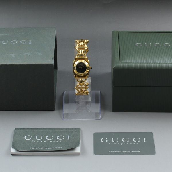 [Near MINT w/Case, Paper] Gucci 6400L 22mm Horsebit Black Dial Qz Women ...