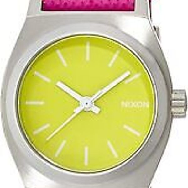 NIXON Watch SMALL TIME TELLER LEATHER: NEON YELLOW/HOT PINK A509-2081 ...
