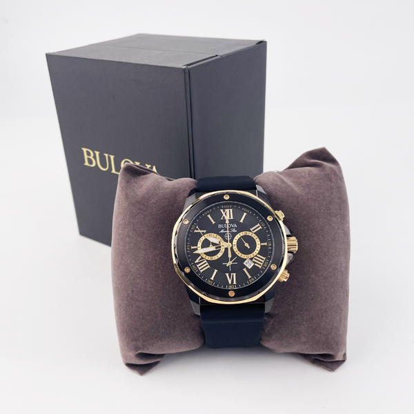 Bulova 98B278 Marine Star Men's Watch Black Gold Dial Quartz ...