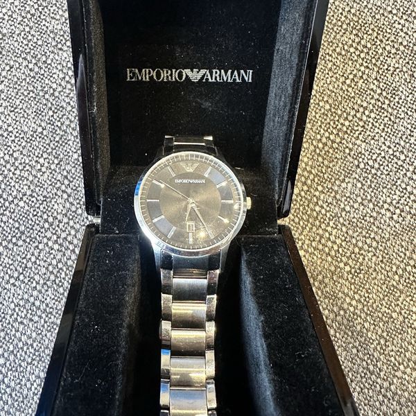 EMPORIO ARMANI MENS WATCH STAINLESS STEEL BRACELET & BLACK DIAL GENUINE ...