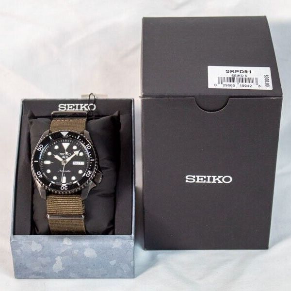 Seiko 5 Sports SRPD91 42.5mm Automatic Watch - Black Dial - Green Nato ...