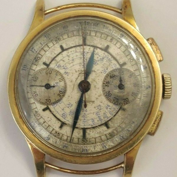 Rare Early Vintage Universal Geneve Compur 18k yellow gold chronograph ...