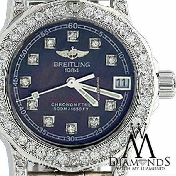 Diamond Breitling Colt 33mm Blue Dial A7738711.C850 Diamond Bezel Women ...