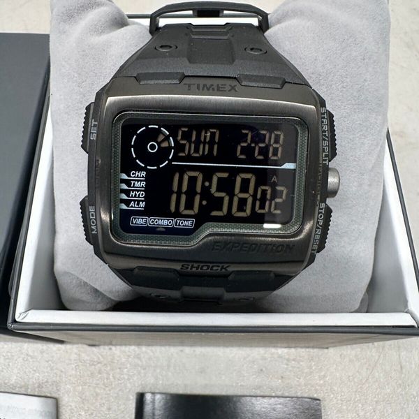 Timex Expedition Grid Shock With Black Resin Strap Indiglo Negative ...