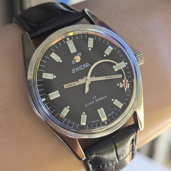 Vintage ENICAR men's manual wind watch AR-160 Rocket second hand swiss ...