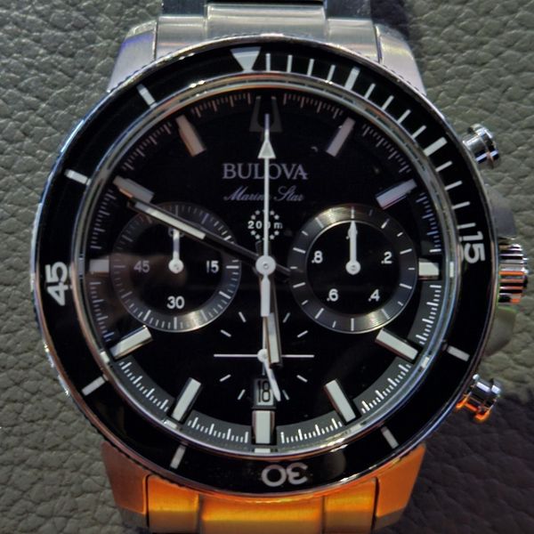 Bulova Marine Star 200m Divers Black Dial Stainless Steel Mens Watch ...
