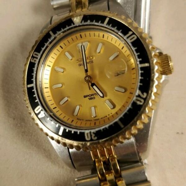 Rare Retro Seiko 7N82-6A20 women's sports 150 gold black quartz diver ...