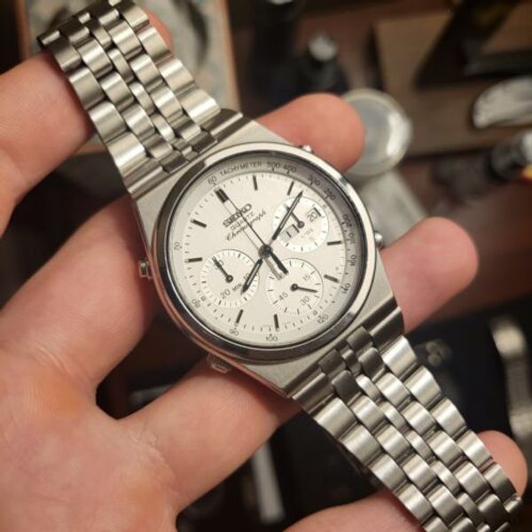 Seiko 7A38-7280 Quartz Chronograph White Linen Dial With Original Box ...