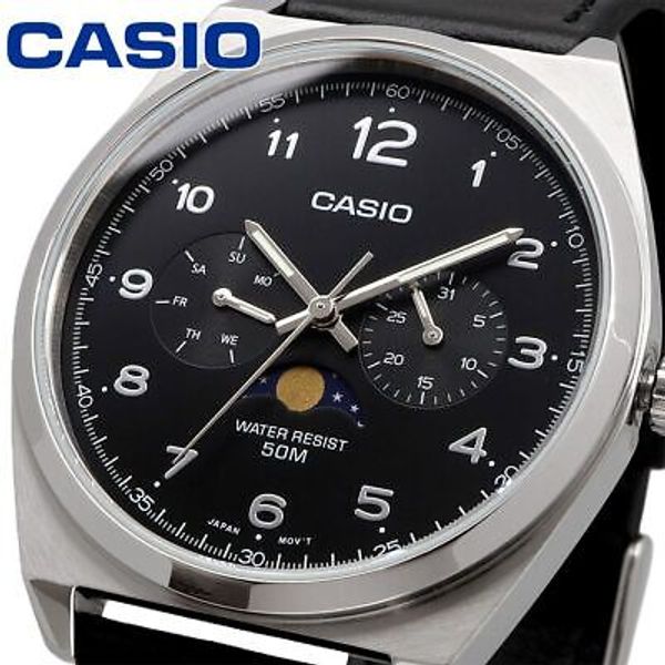 Casio MTP-M300L-1A Black wristwatch men's watch moon phase ...
