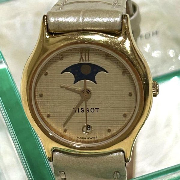 TISSOT Moon Phase Watch Beige Dial Elegant Collector's Item 18K Gold ...