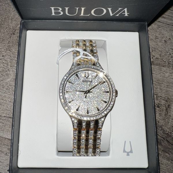 Bulova Phantom Crystal Watch Gold/Silver Mens Iced Out Japan Movement ...