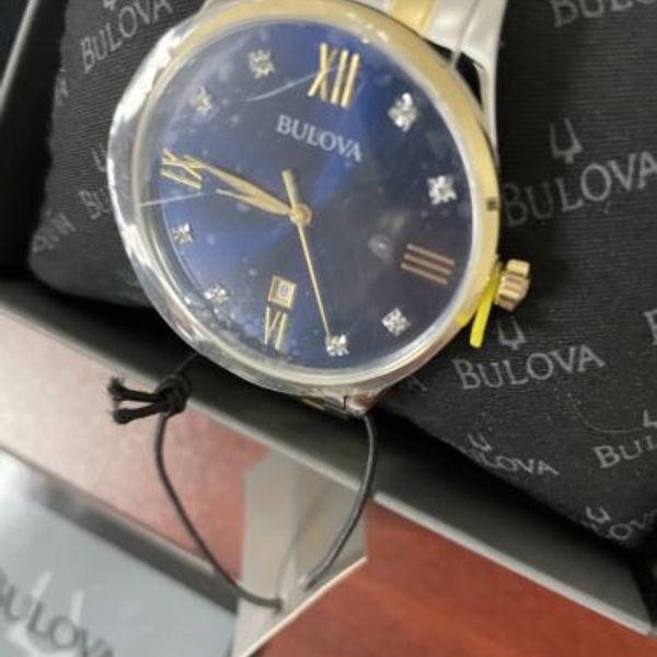 New Bulova Diamond Blue Diamond Dial Two-Toned Stainless Men's Watch ...