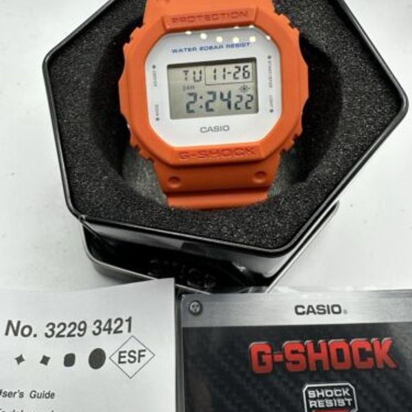 Casio G Shock RARE 3229 DW-5600 Orange Menâ s Worth Box Watch Digital ...