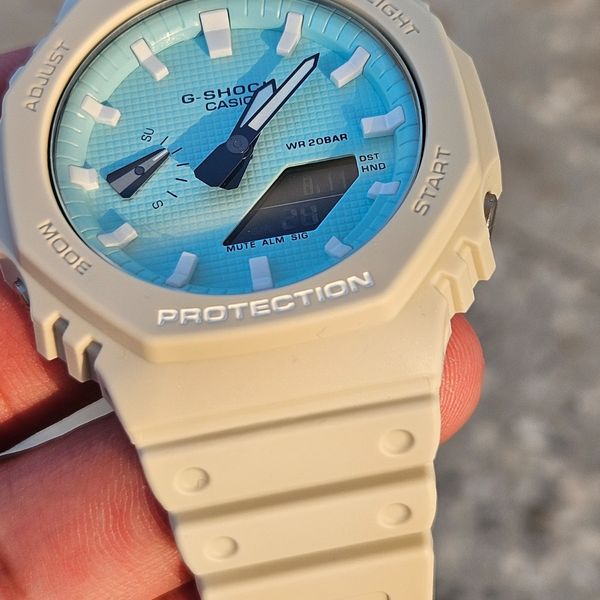 Casio G-Shock GA-2100 Modified â Cream Strap, Tiff Blue Dial â Custom ...