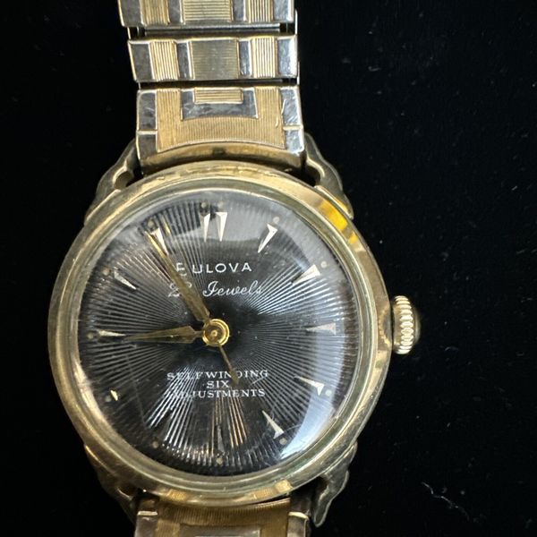 Vintage Bulova 23 jewel automatic mens watch Black Dial Self Winding ...