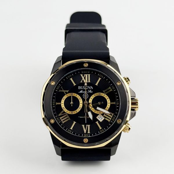 Bulova 98B278 Men's Watch Marine Star Black and Gold Dial Quartz ...
