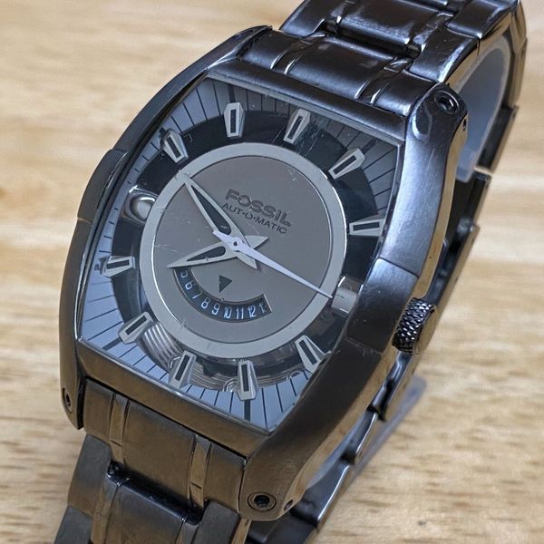 Fossil FS-4196 Mens 50m Titan-Black Steel Barrel Self-Wind Automatic ...
