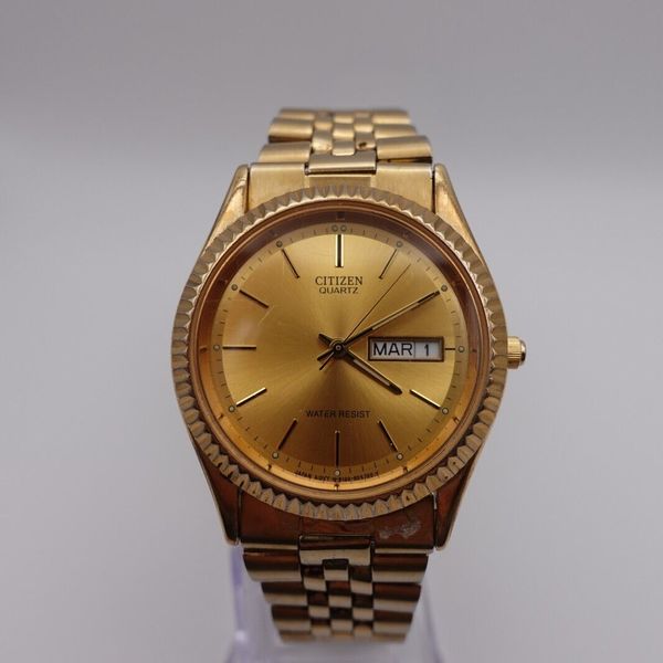 Citizen Quartz Day Date Gold 6100-R10770 Men's Watch Vintage Y2K ...