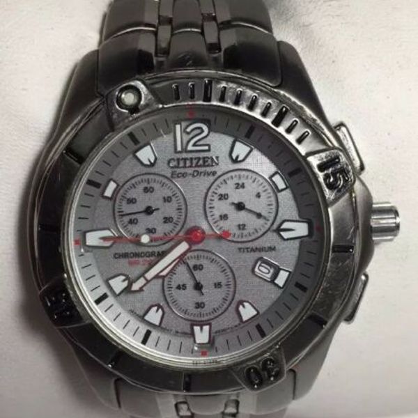 Men Citizen Eco Drive Solar Watch Chronograph Titanium 200M Silver H500 ...